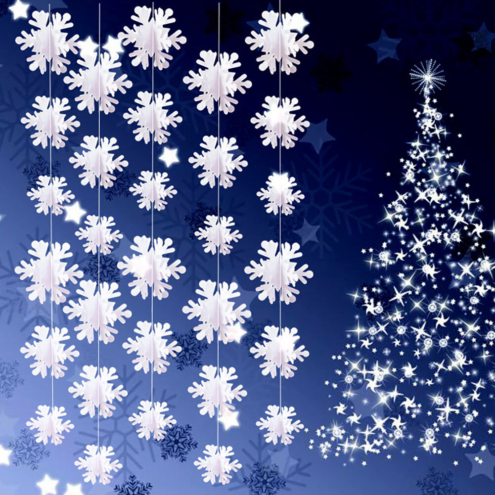 Рождественские украшения в виде снежинок, 3 метра, 3 размера. Гирлянда из снежинок для дома, рождественских праздников и вечеринок.