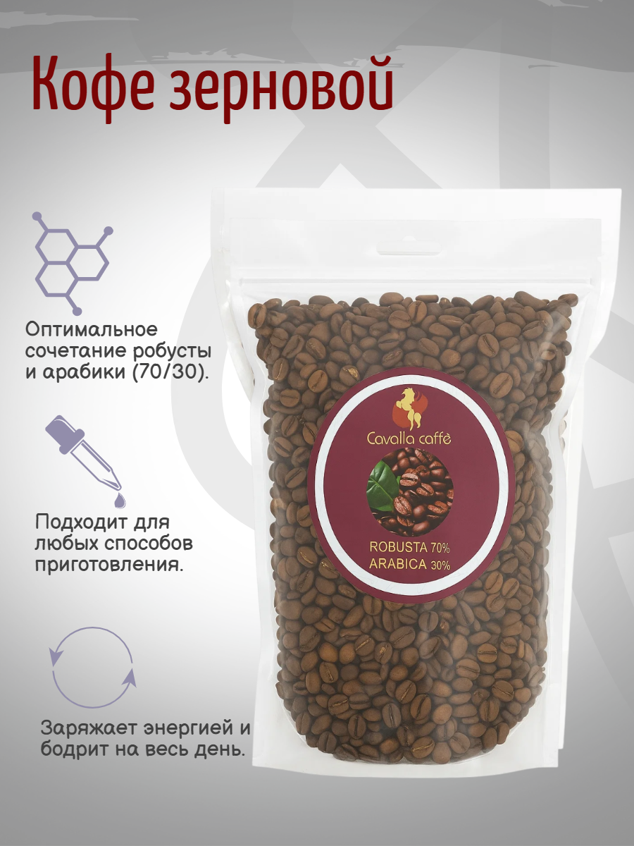 Cavallo coffe Кофе зерновой робуста 70%, арабика 30% 800г