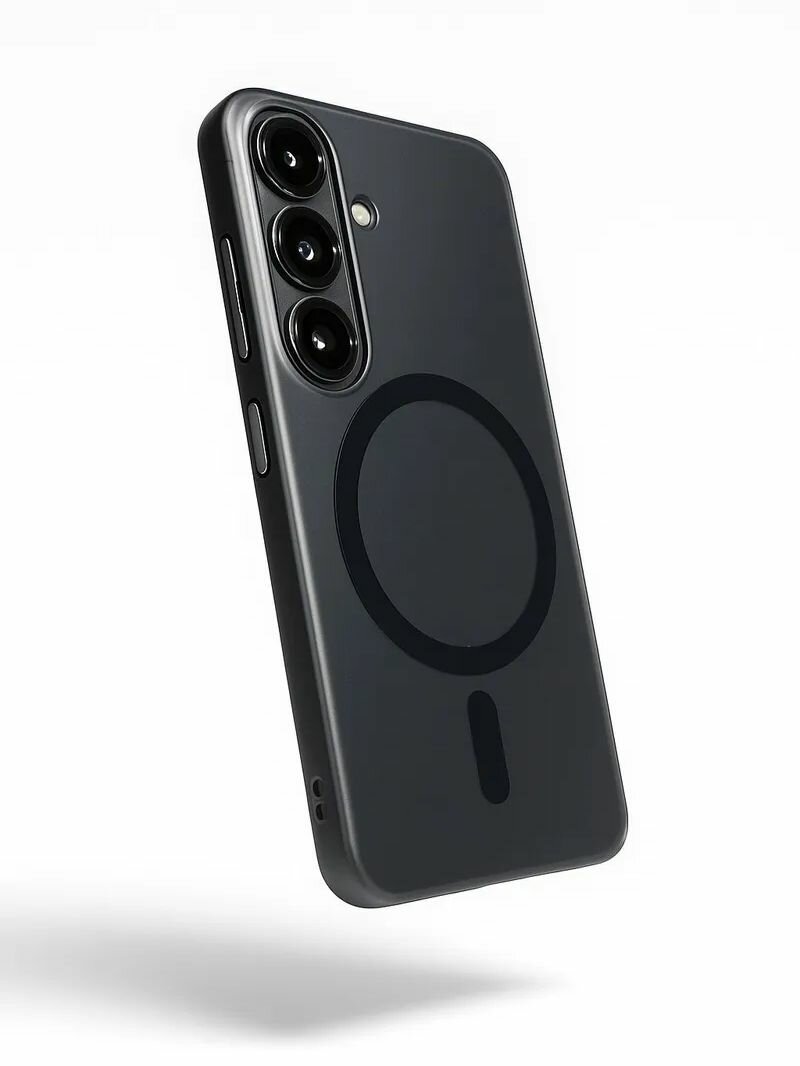 Чехол Magsafe на Samsung Galaxy S25, черный, полупрозрачный, магнитный