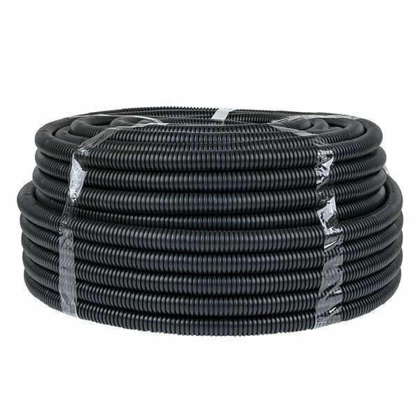 Труба гофрированная d25мм с протяжкой безгалоген. трудногорючая (FRHF) черн. (уп.75м) Plast EKF FRHF-25