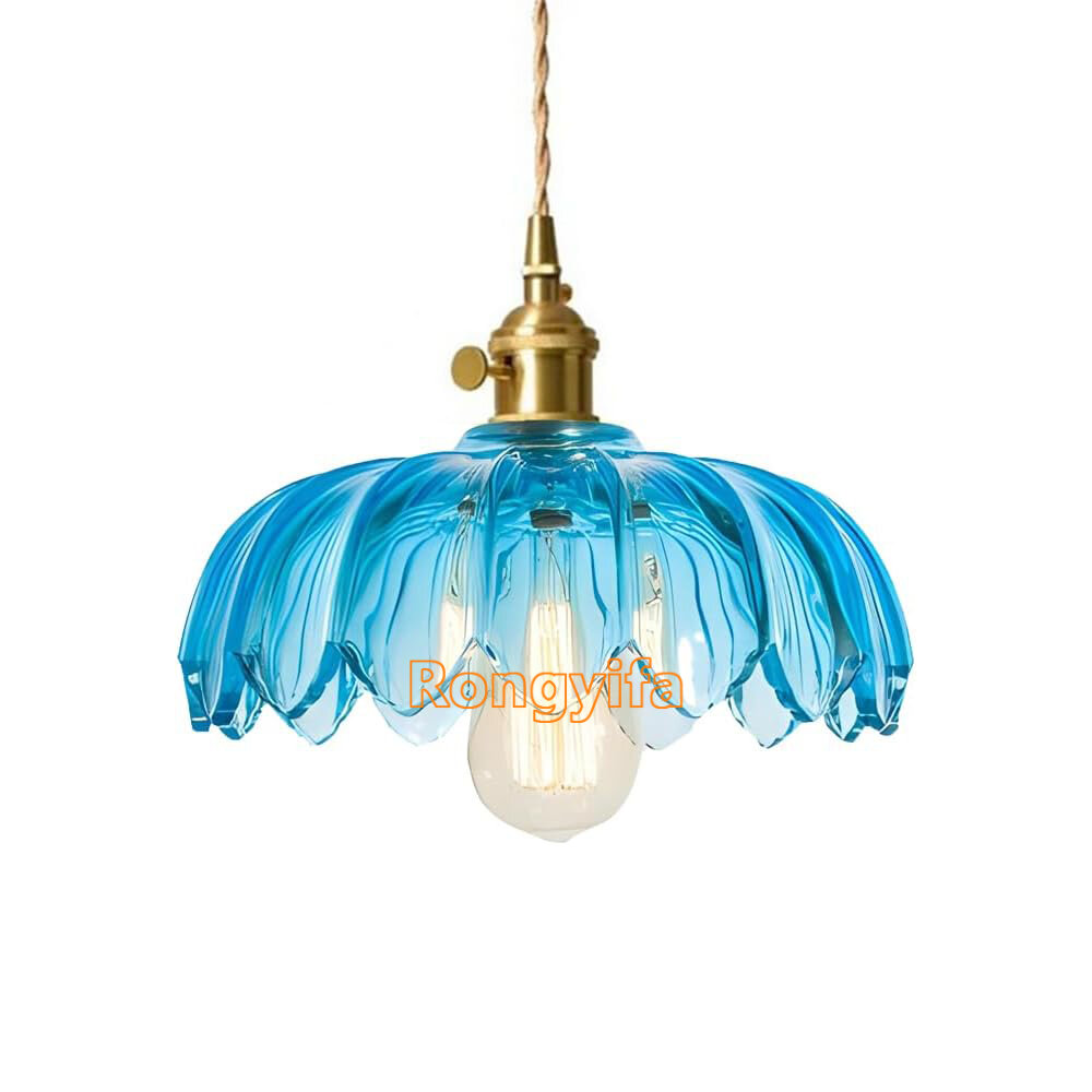 Современная минималистичная люстра, стеклянно-металлическая люстра E27, спальня, гостиная, синий, 25 см, 60 Вт