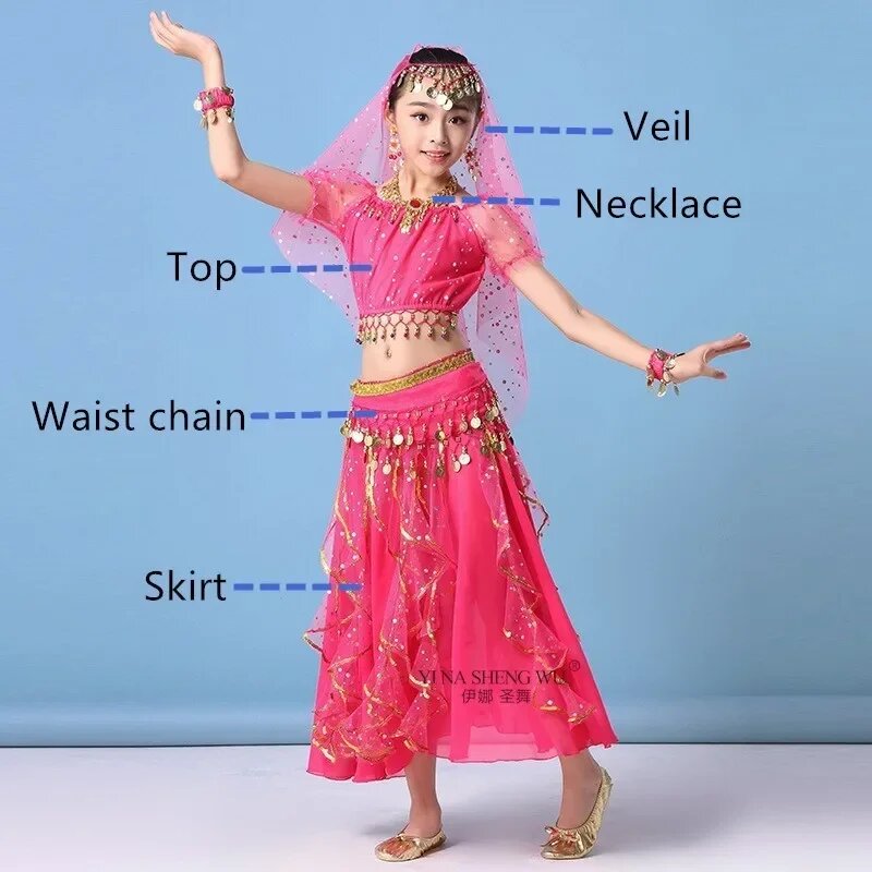 Детский костюм для танца живота YI NA SHENG WU 6 цветов XL, Rose 5pcs