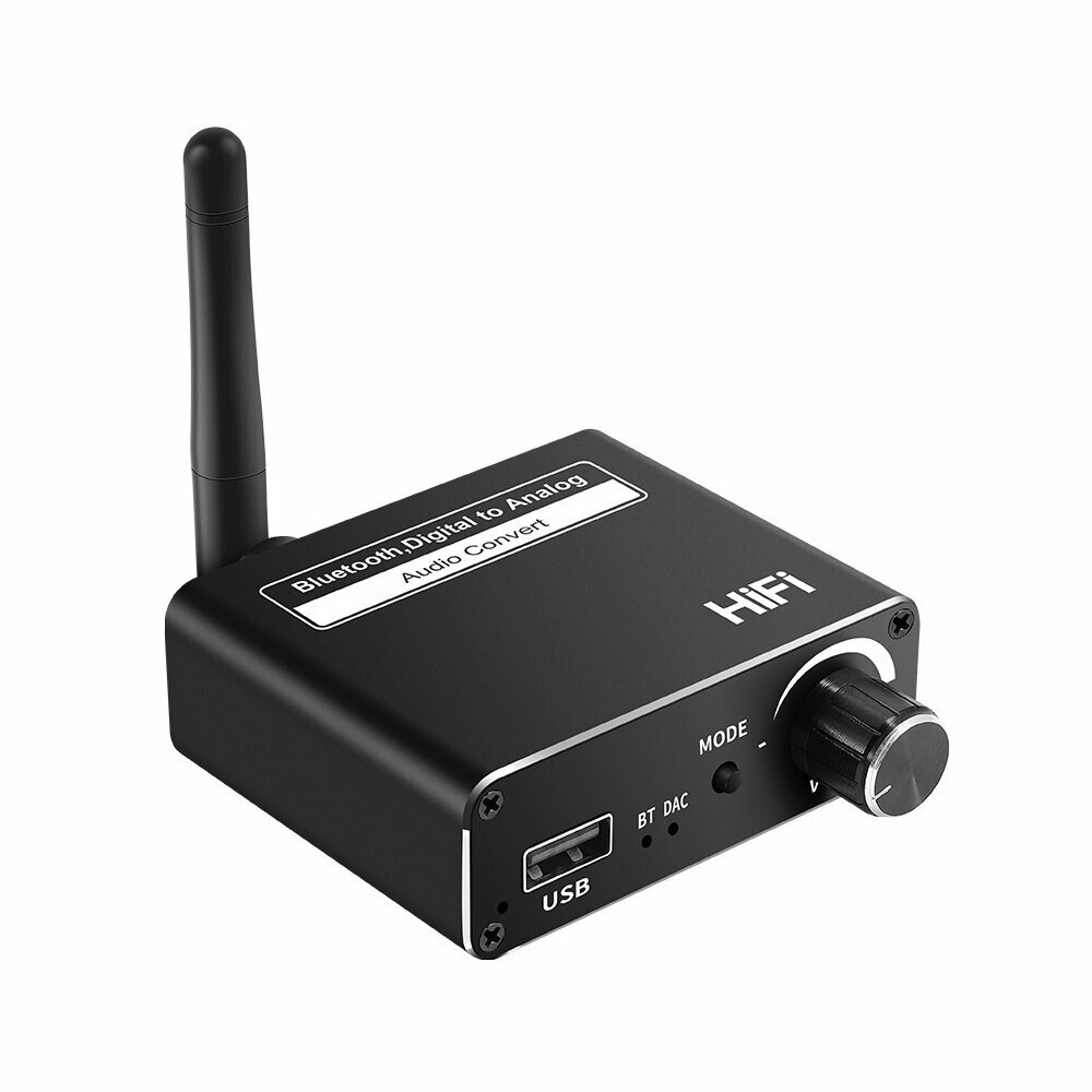Конвертер аудио D18 мультифункциональный поддержка приема BT цифровой оптоволоконный коаксиальный в аналоговый аудио воспроизведение с USB-флешки черный алюминиевый сплав 10Hz-20kHz SNR >110dB BT 5.0 диапазон передачи 20 метров импеданс 75Ω входы