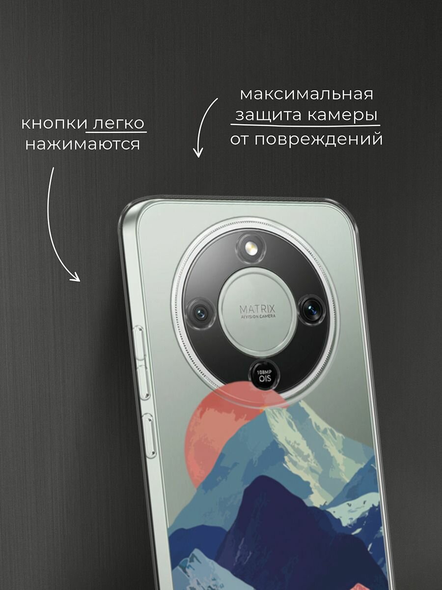 Чехол на Honor X9d / Хонор X9d с принтом Закат в снежных горах, прозрачный — фото 1