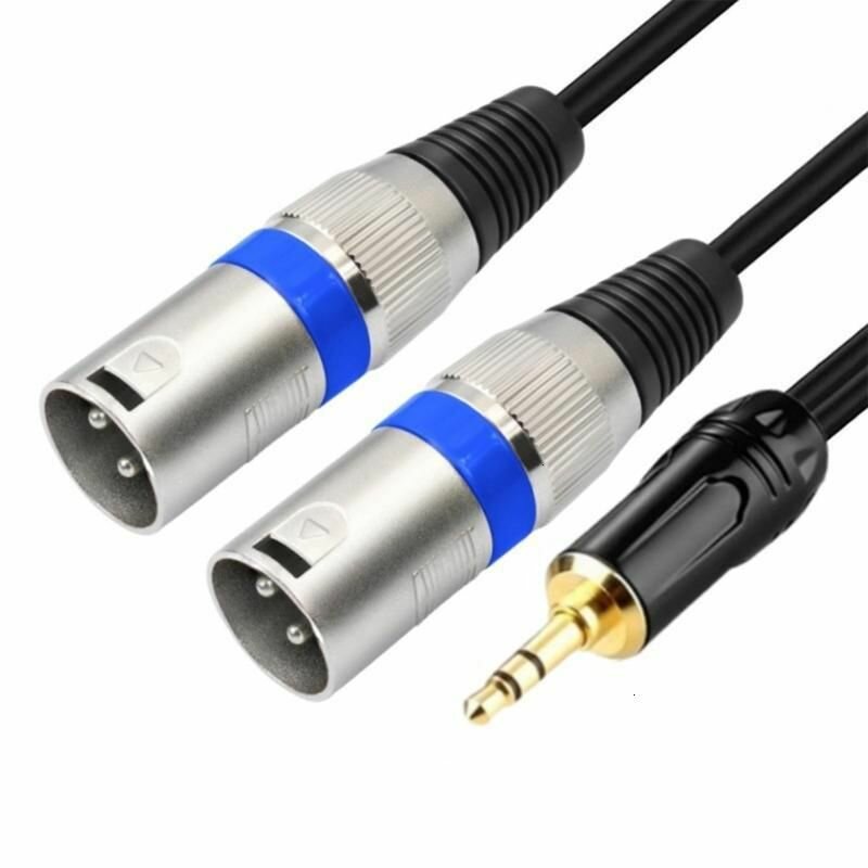 1 аудиокабель черного цвета с двойным разъемом XLR 3,5-turn blue circle, двойной разъем XLR, двойная розетка черный аудиокабель-0,5 метра-двойной
