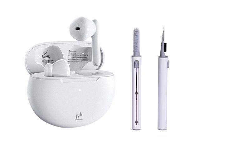 Беспроводные наушники LinkLike moon white, upgraded, с набором для чистки наушников