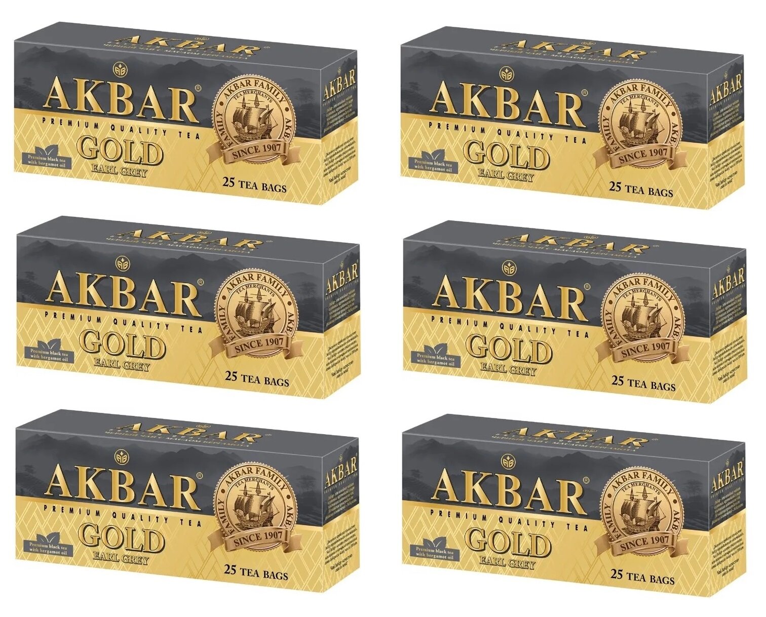 Akbar Чай черный Earl Gray, 25 пакетиков 2 г, 6 уп