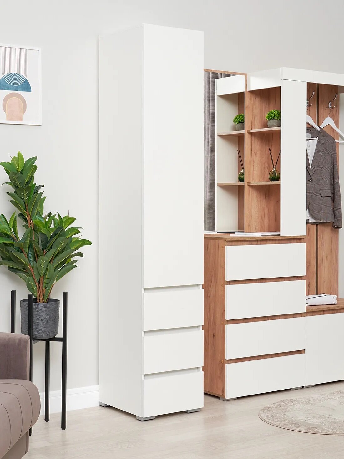 Шкаф-пенал Хелен закрытый с ящиками Хелен Белый Белый, 40х46х210 см