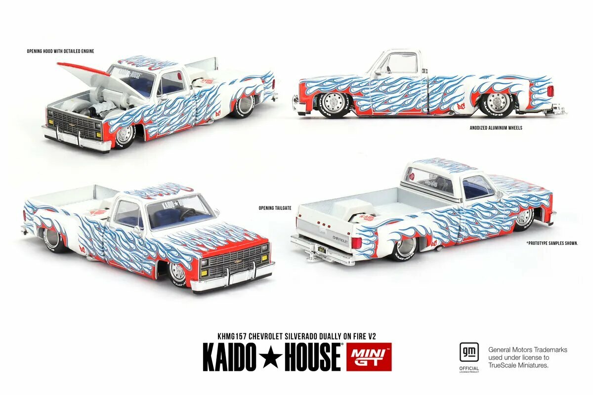 Коллекционная машинка Kaido House x 1:64 Chevrolet Silverado Dually on Fire V2