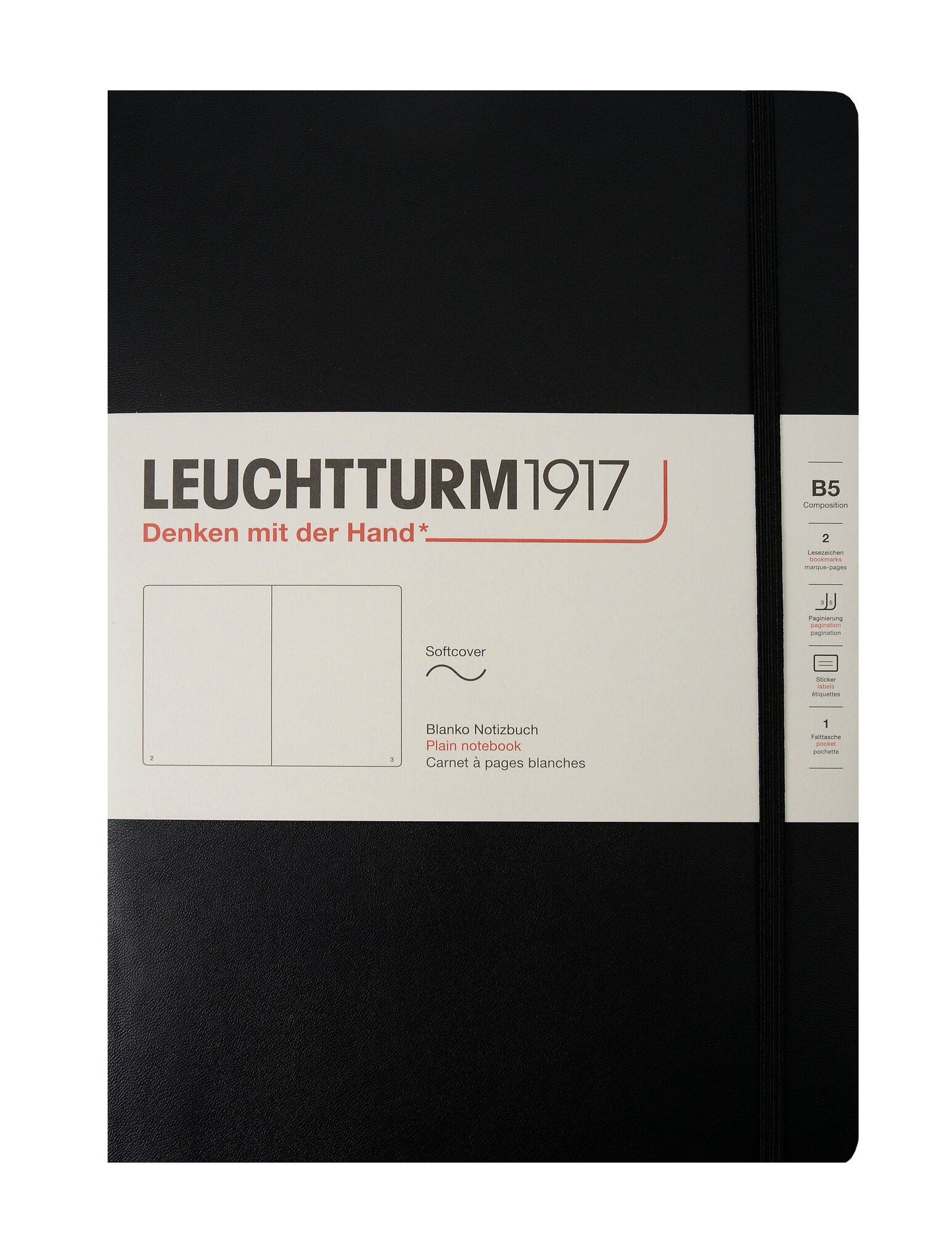 Книга для записей B5, 61 лист, нелинованная "Classic", мягкая обложка, черный, Leuchtturm1917