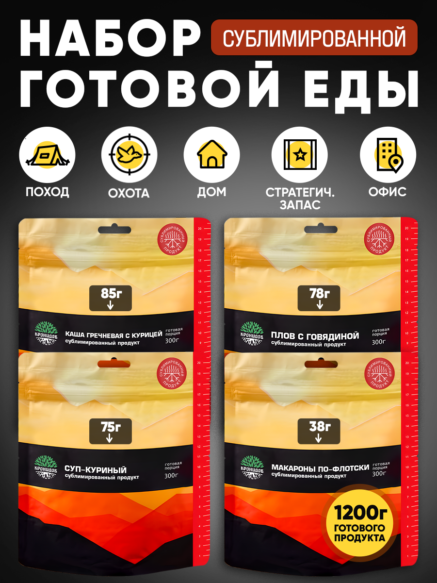 Кронидов Греча с курицей, Макароны, Плов, Суп/ Сублимированная еда в поход