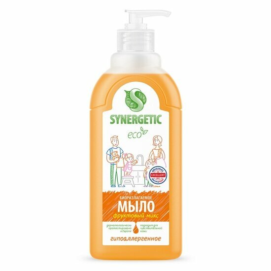 Жидкое мыло Synergetic Фруктовый микс, дозатор, 500 мл
