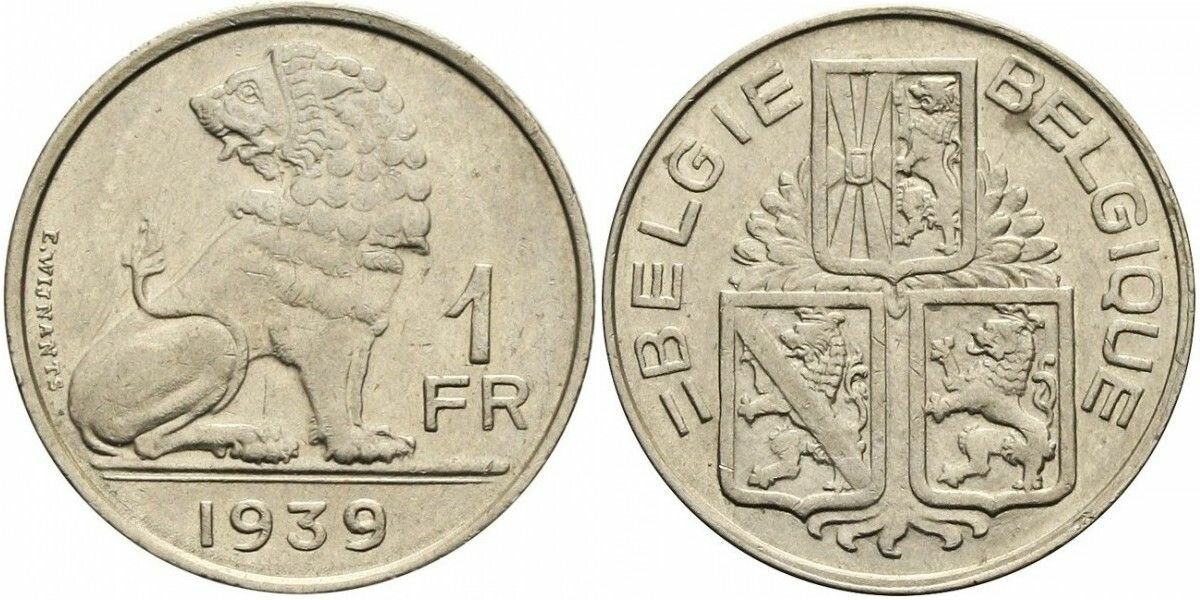 Бельгия 1 франк, 1939 - 1940 BELGIE - BELGIQUE XF