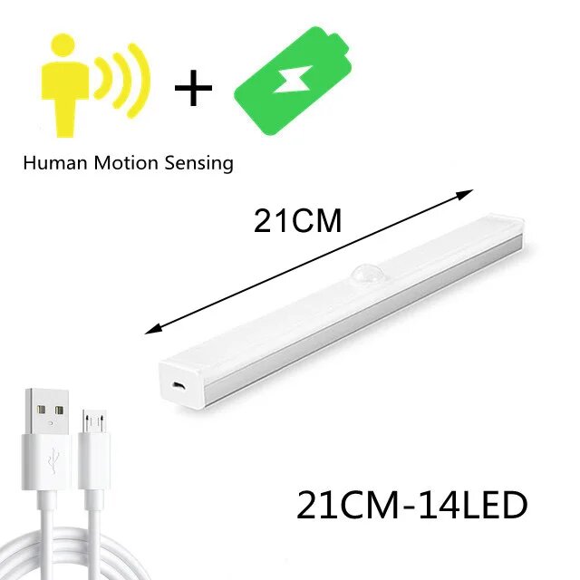 Датчик движения LED 21см USB ночник теплый белый свет