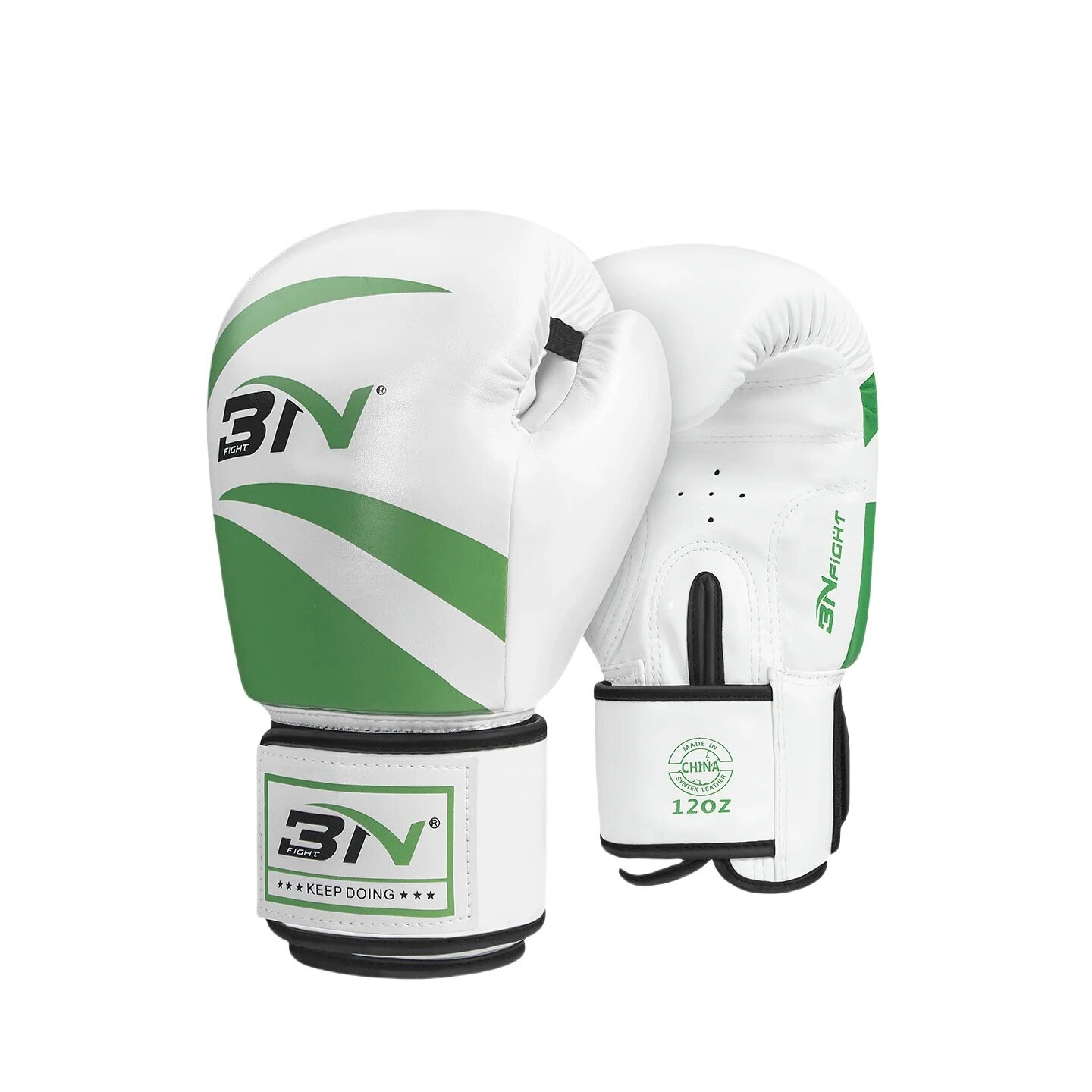 Боксерские перчатки BN 8/10/12/14/16 унций 12OZ, Белый, зеленый