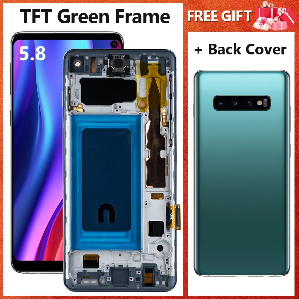 6,1 'для Samsung Galaxy S10 SM-G973F/DS G973U G973 ЖК-дисплей S10 ЖК-дисплей с цифровым преобразователем сенсорного экрана в сборе TFT Green Kit