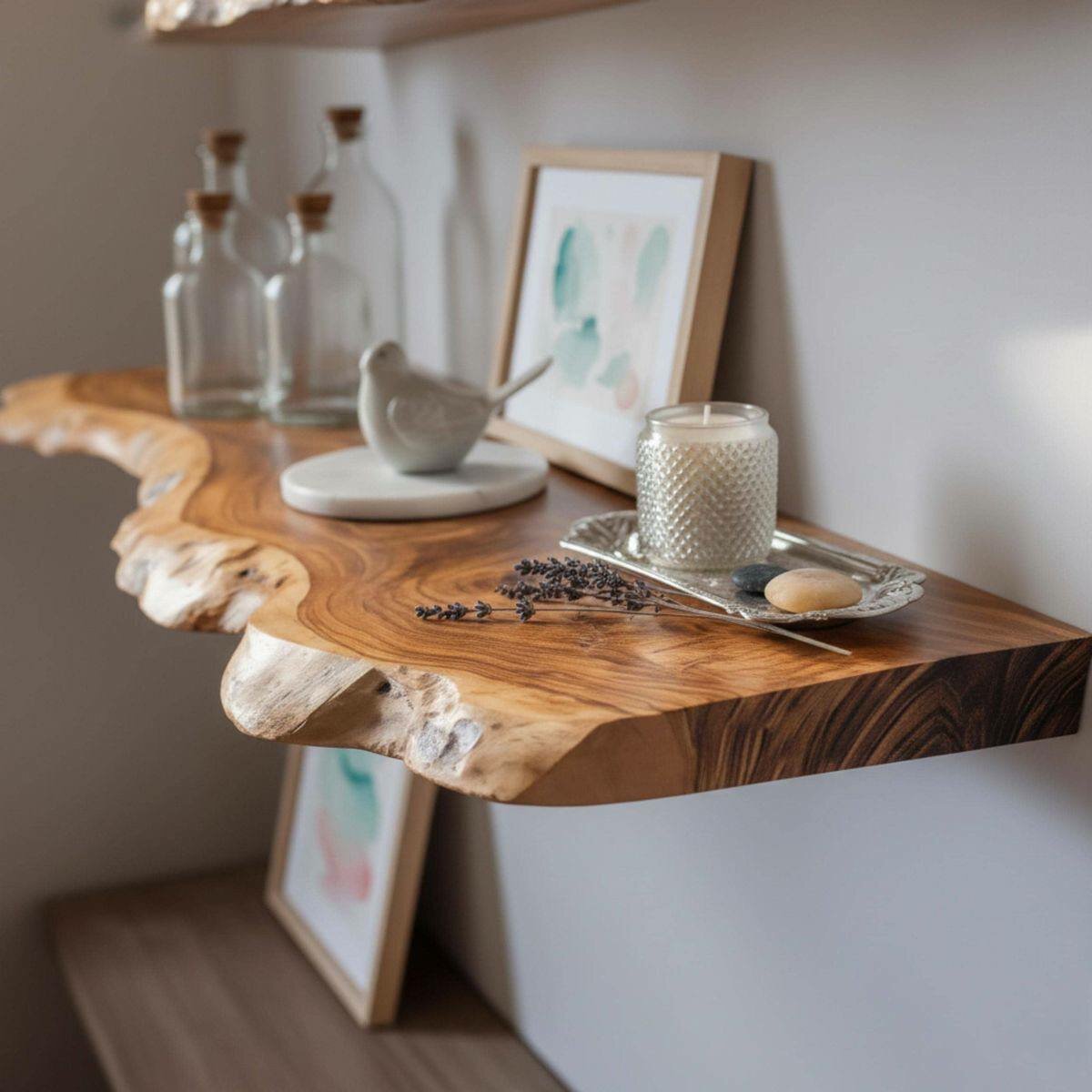 Полка Roark лофт из массива карагача с живым краем, слэб 70х25х4