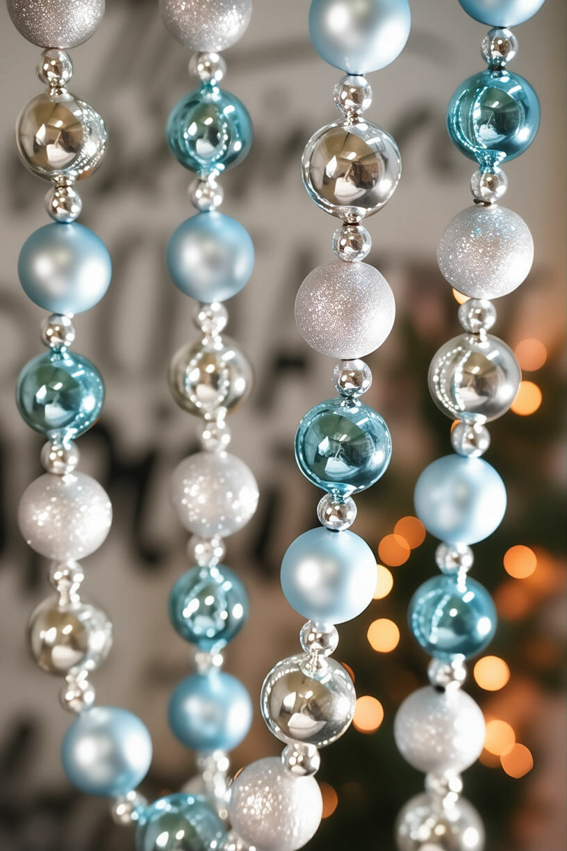 Бусы на ёлку новогоднее ожерелье, пластик, лазурный, серебряный, 2-4 см, 208 см, Winter Deco 3081139