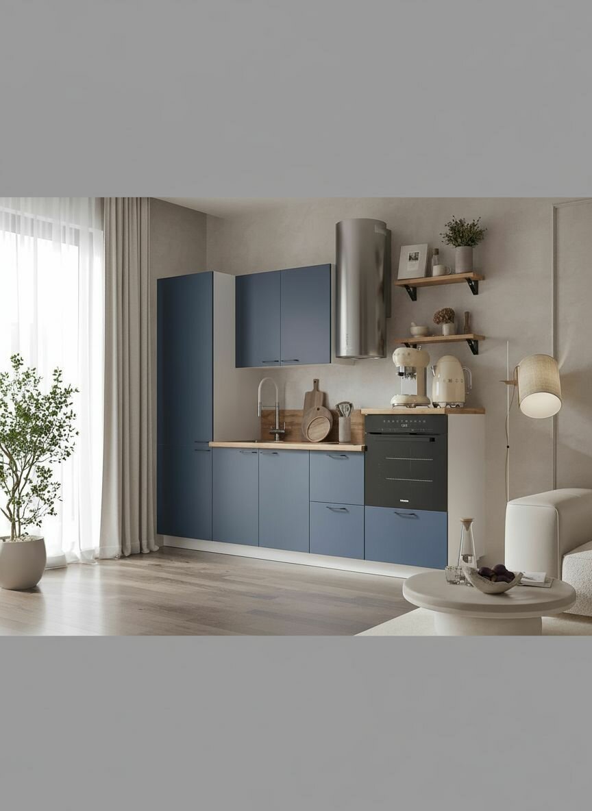 ARNIKA Кухонный гарнитур со столешницей "Дакия" 2,55м х 2,4м, цвет ежевика (синий), фасад пленка ПВХ