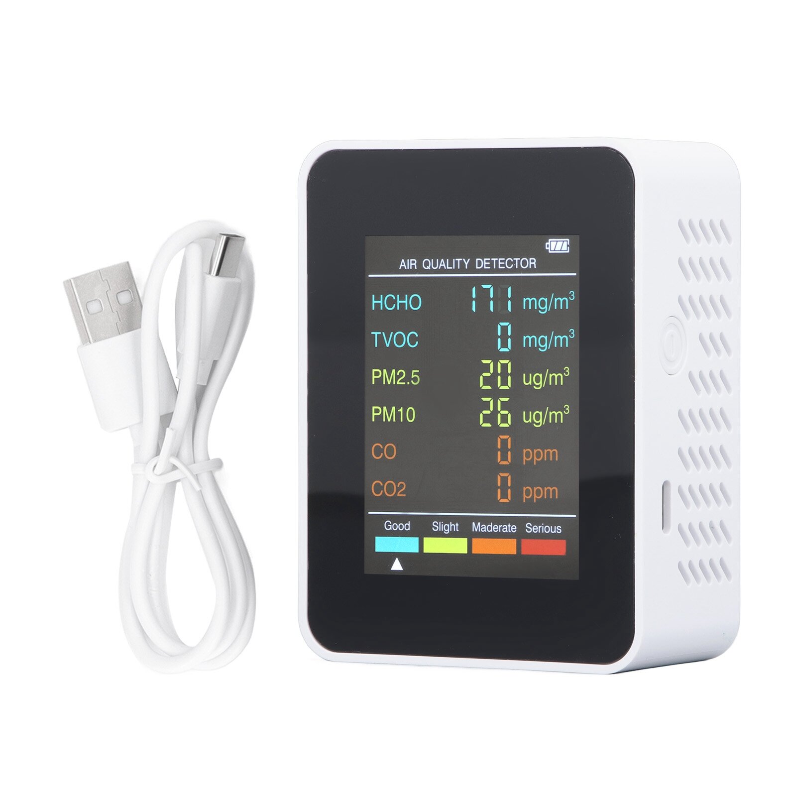 Монитор качества воздуха Портативный ЖК -экран подсветки CO2 TVOC HCHO PM2.5 PM10 Detecter с тревогой белой