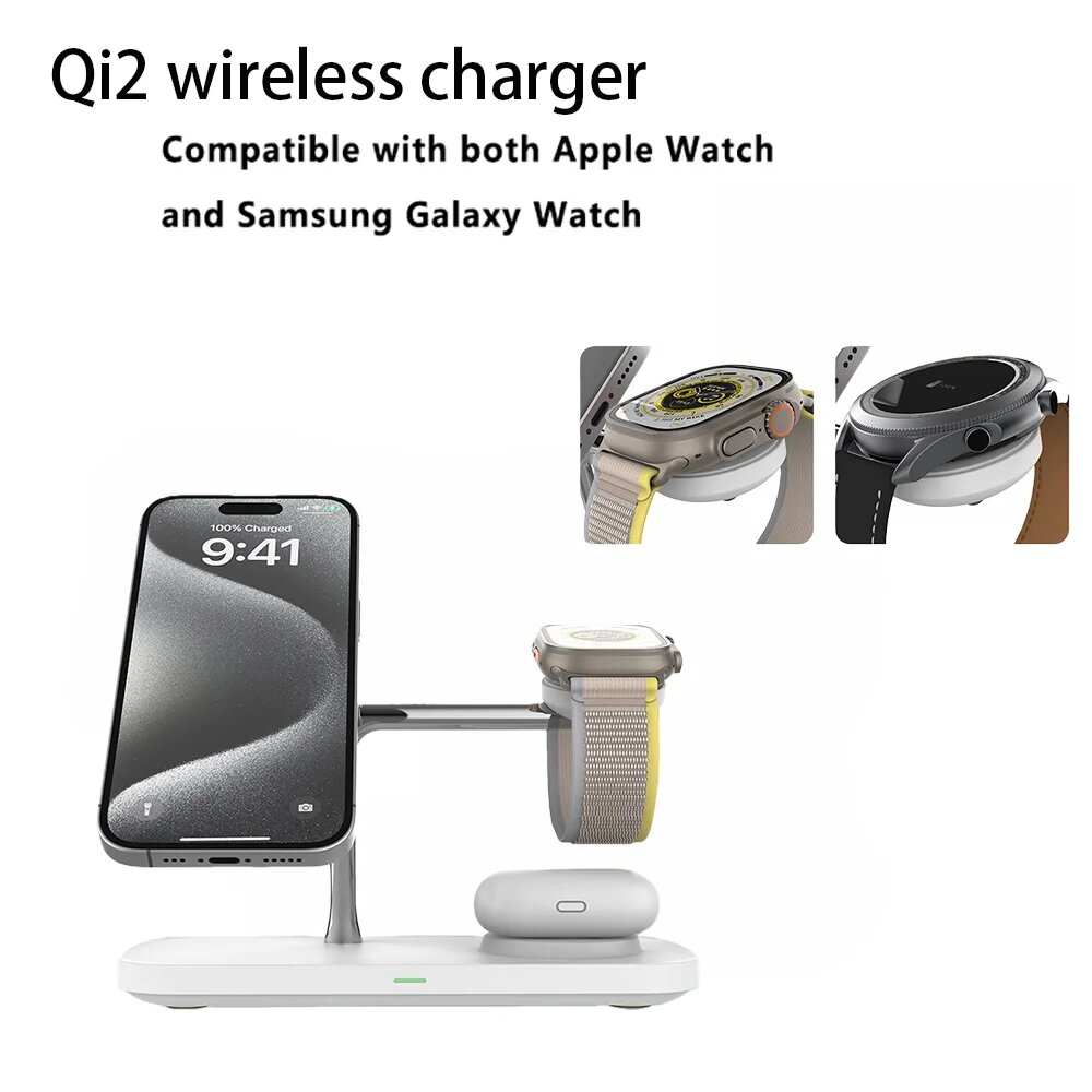 Беспроводная зарядная станция Qi2 для iPhone и Apple Watch, White