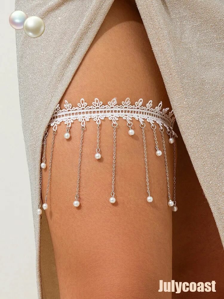 Подвязка Подвязка для чулок кружевная: С жемчугом и стразами, Эластичная