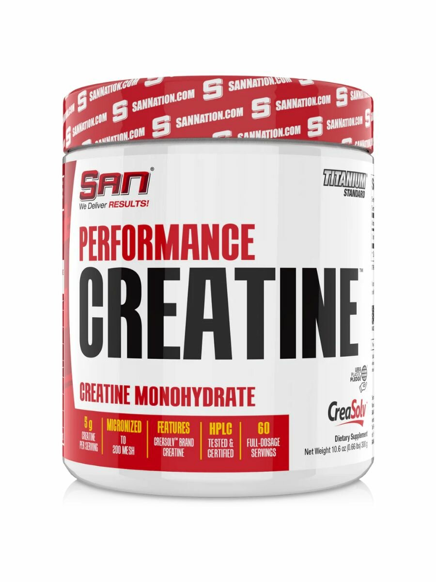 SAN Performance Creatine, Креатин моногидрат (микронизированный), порошок 300г, Спортивное питание для набора мышечной массы и выносливости