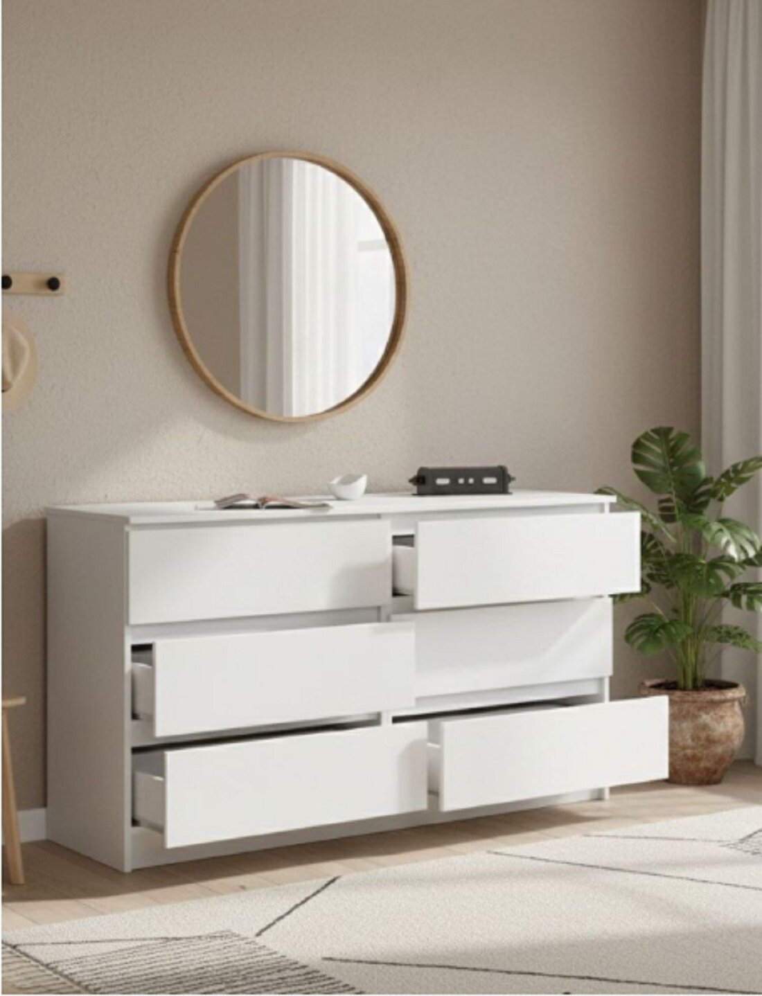 Комод 6 ящиков без ручек 1380.6 (138х40х77 см), Белый гладкий