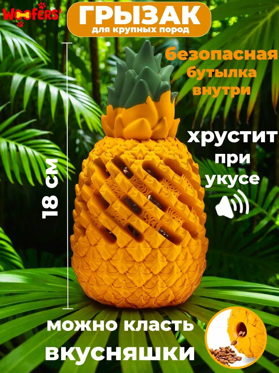Игрушка грызак для собак ананас размер L с бутылкой внутри