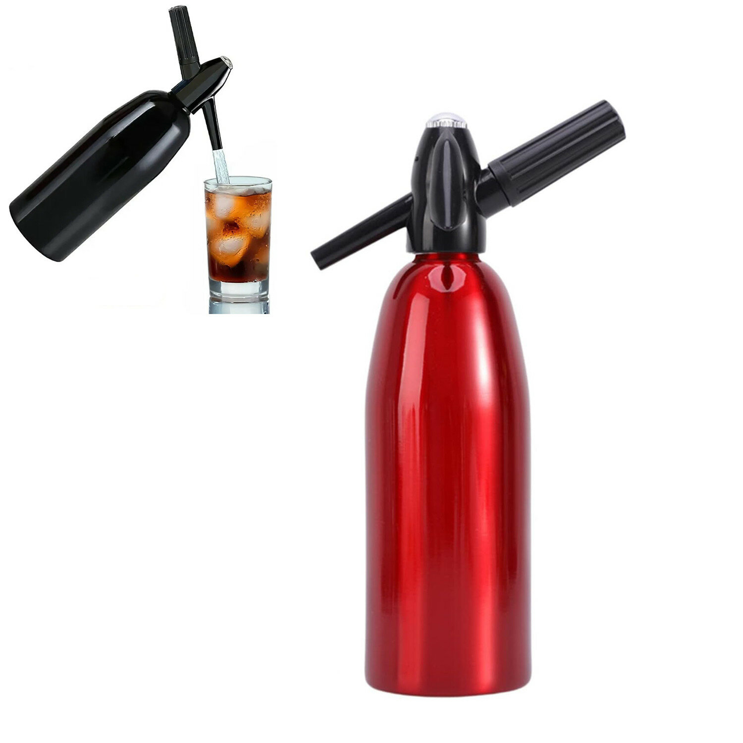 1L Горячий пузырь/газовая вода, ёмкость 1000cc/1000ml, длина 32.3 см, диаметр 9.5 см, цвет чёрный, алюминиевый сифон для газировки, для приготовления газированной воды, мохито, джин физз, коктейлей и винных сприцов, ручной, для кафе, отеля, без капсул