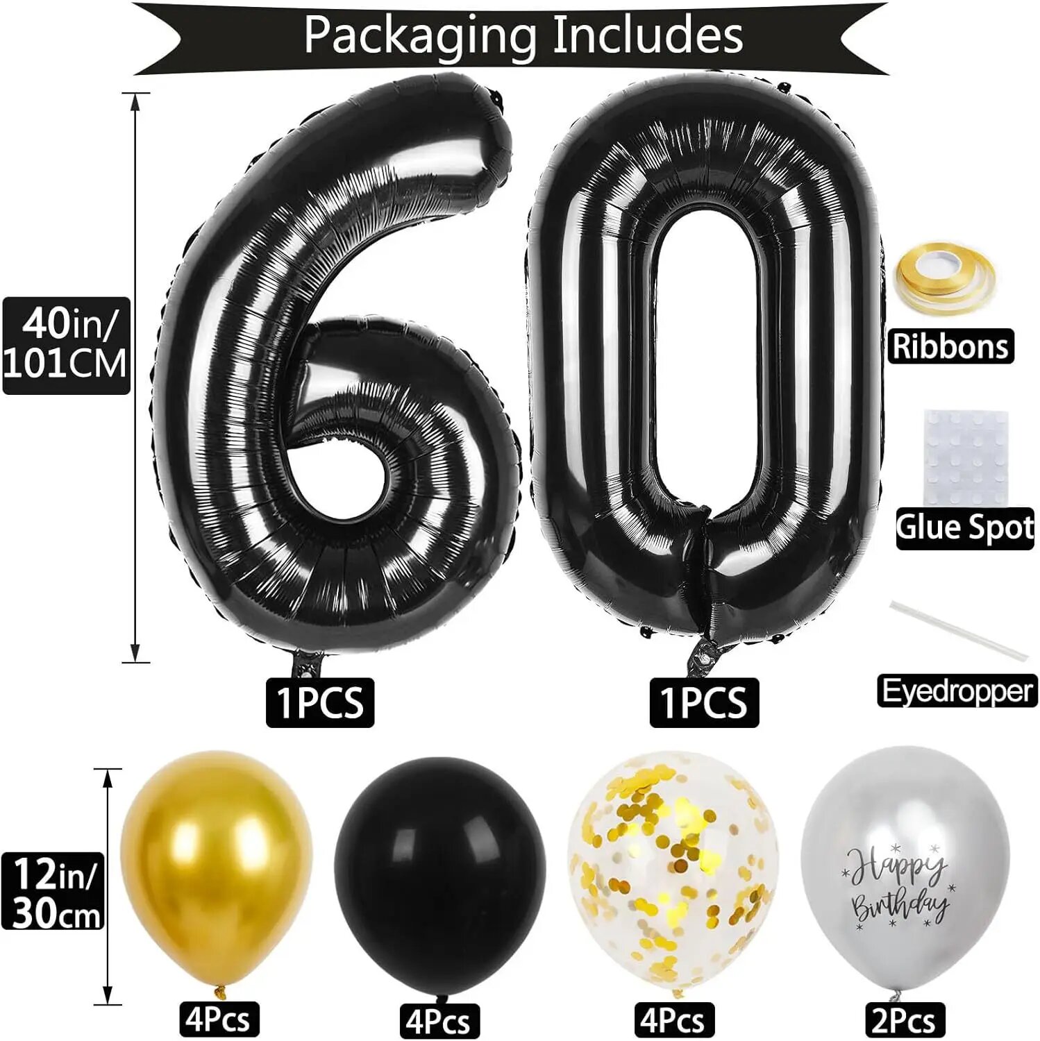 Черные латексные шары с цифрами 16/18/21/30/40/50/60 HG9089-60