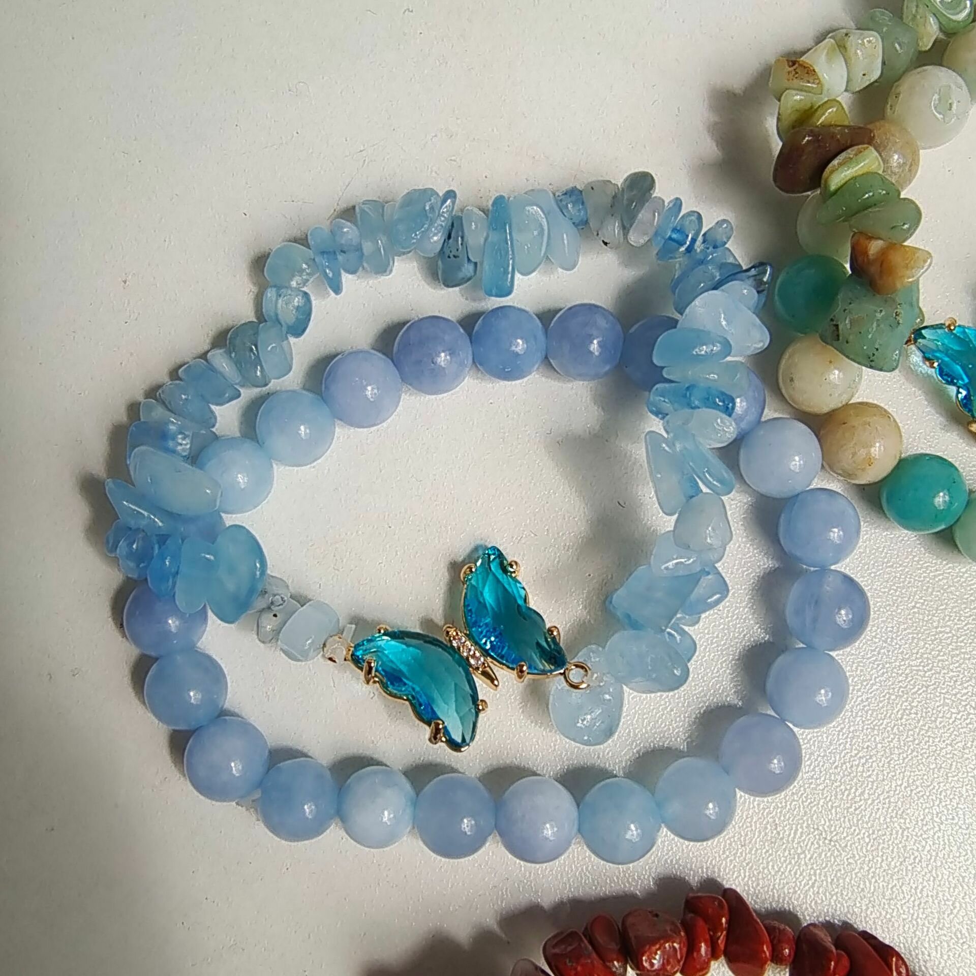 YMНабор браслетов Камень 5*8мм Бабочка Агат Аметист Удача