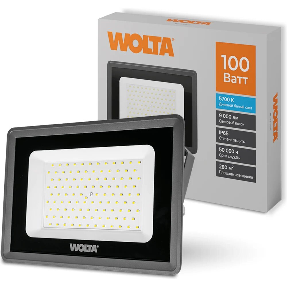 Светодиодный прожектор Wolta 5700K, холодный белый свет, 100Вт, IK08, SMD IP 65, серый WFL-100W/06