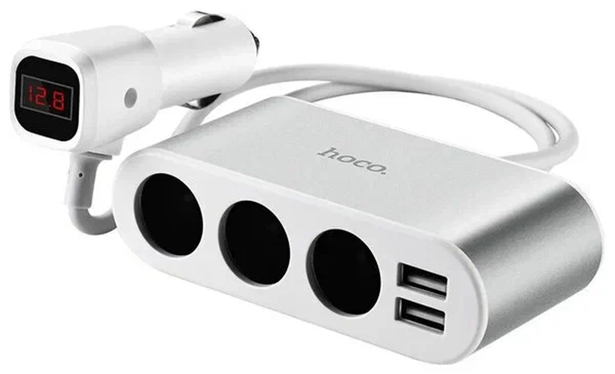 Автомобильное зарядное устройство Hoco Z13, разветвитель, 2 USB-порта, цифровой дисплей