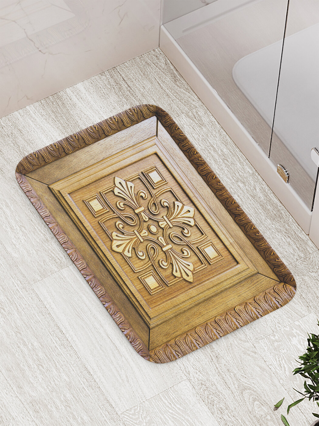 Коврик для ванной комнаты, туалета "Деревянный орнамент" противоскользящий, 52х77 см, JoyArty