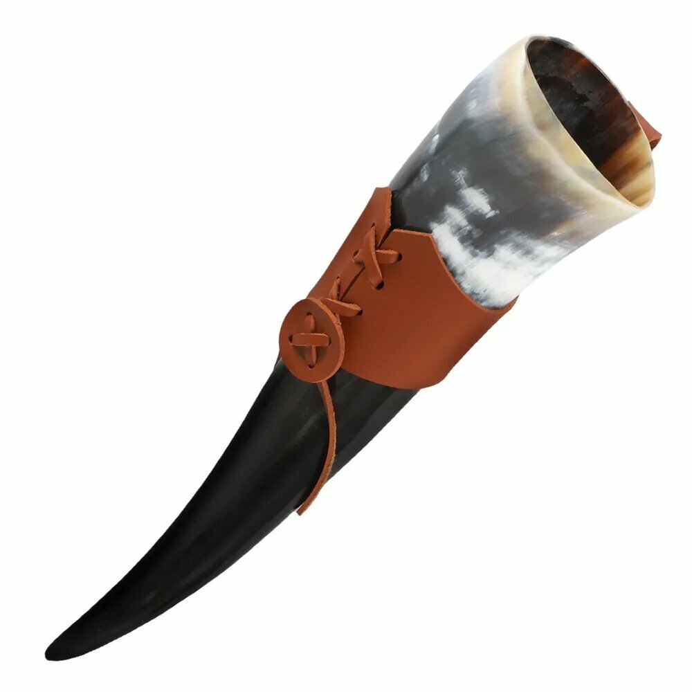 Рустикальная кружка из рога с кожаным держателем для меда и вина в стиле викингов