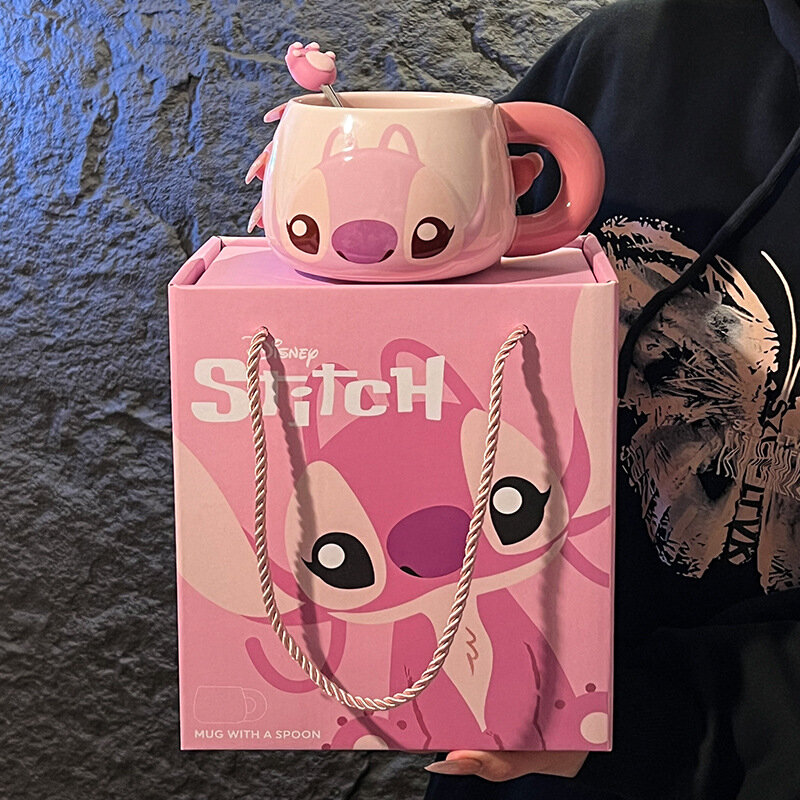 Кружка "Kawaii Disney Stitch", с ложкой и керамическая, 500мл, для всех любителей Disney