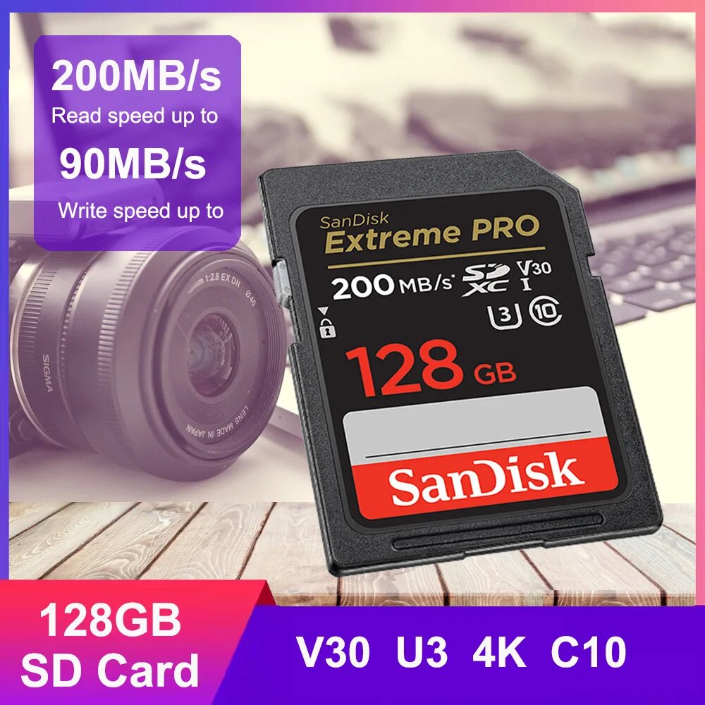 Оригинальная карта памяти SanDisk Ultra/Extreme SD/Extreme PRO 32/64/128/256 ГБ XXD-128G