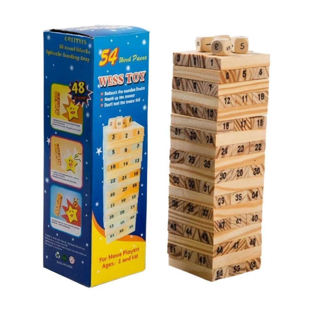 Настольная игра Башня для всей семьи/компании, развивающие игрушки для детей, дженга подарочный набор, 54 деревянных блока, Brauberg Kids