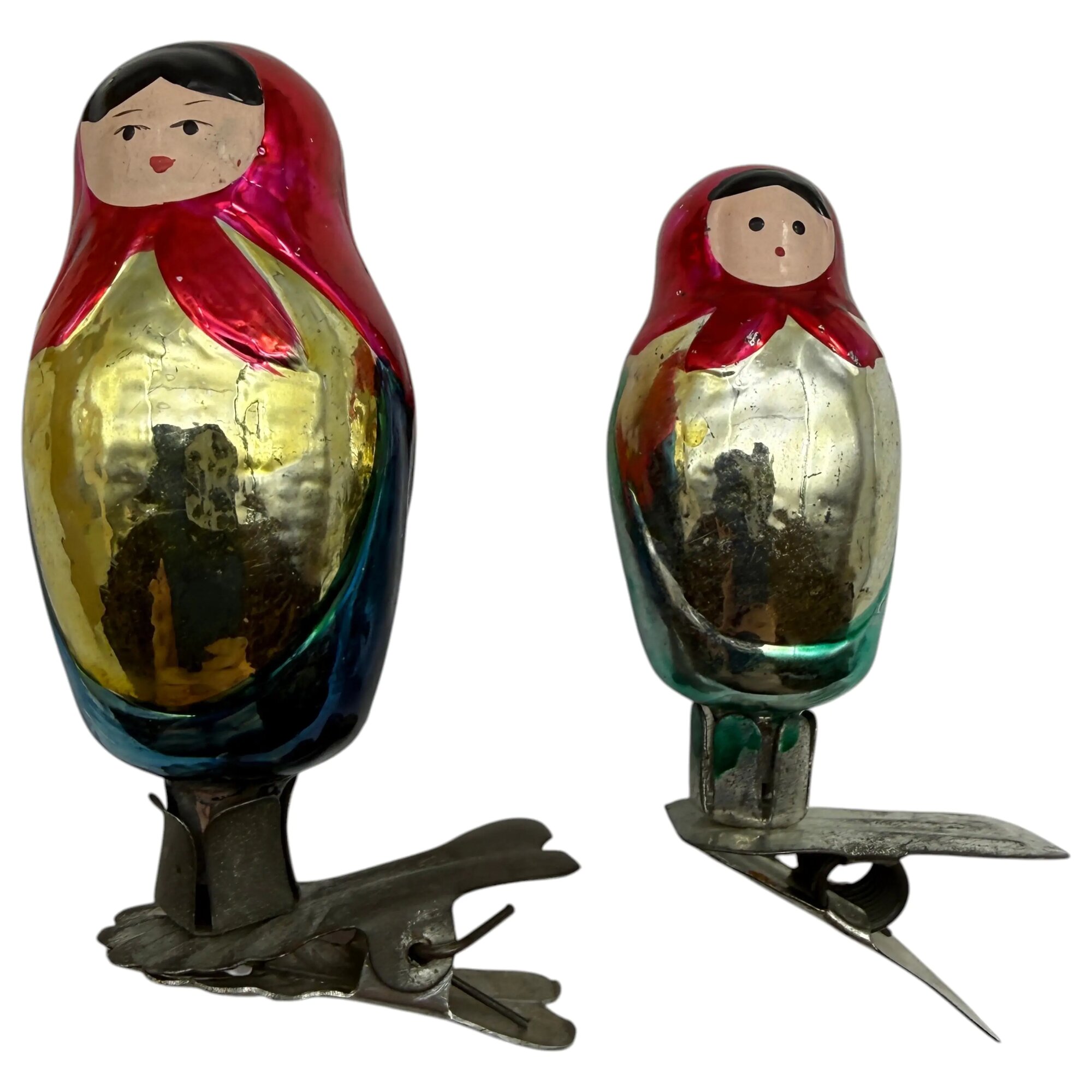 Игрушка ёлочная "Матрешка" на прищепке, (набор 2 шт), 1950-1960 гг, СССР