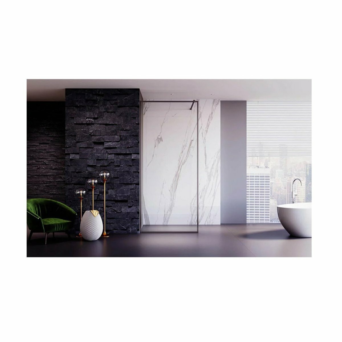 Душевая перегородка Veconi (Векони) Korato KR81GR-100-01-C4 Стекло прозрачное 8 мм, 2000х1000 мм, брашированный графит