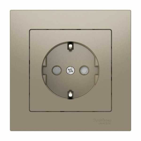 Розетка Systeme Electric ATLASDESIGN с заземлением со шторками, 16А, в сборе, быстрозажим. клем, шампань ATN000544S