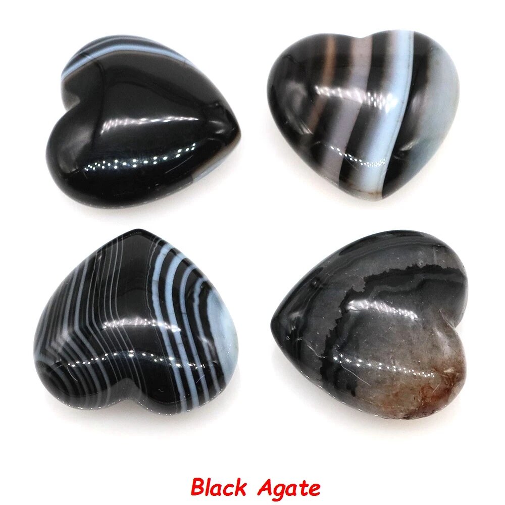 Статуэтка сердце из аметиста 30 мм Черный, 20PCS, Black Agate