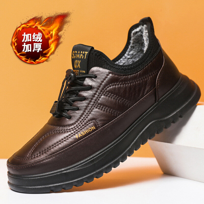 Зимние хлопковые ботинки, старые пекинские тканевые ботинки, мужские, на флисовой подкладке, утолщенные, теплые, водонепроницаемые, нескользящие, повседневные хлопковые сапоги