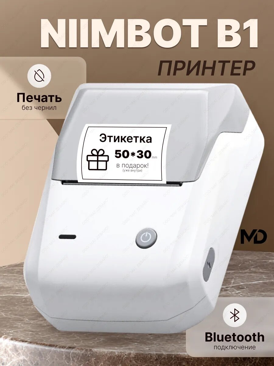 Принтер для этикеток наклеек термопринтер B1 портативный Серый