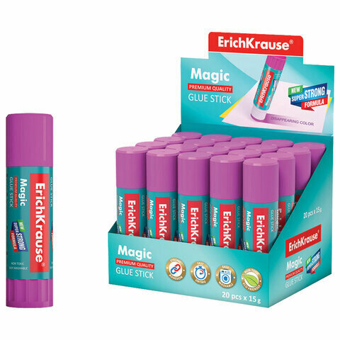 20 шт. Клей-карандаш ERICH KRAUSE "Magic", 15 г, обесцвечивающийся после высыхания, 4446