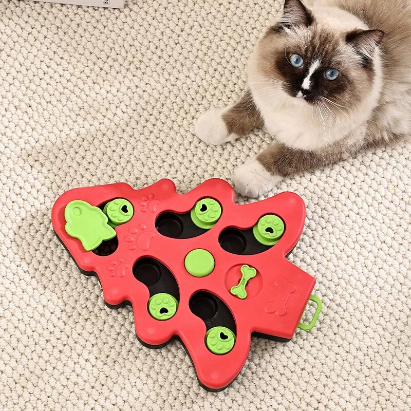 Кошачья игрушка звуковой рождественский елка - Красный, Уровень 2 сложности для игры с кошками