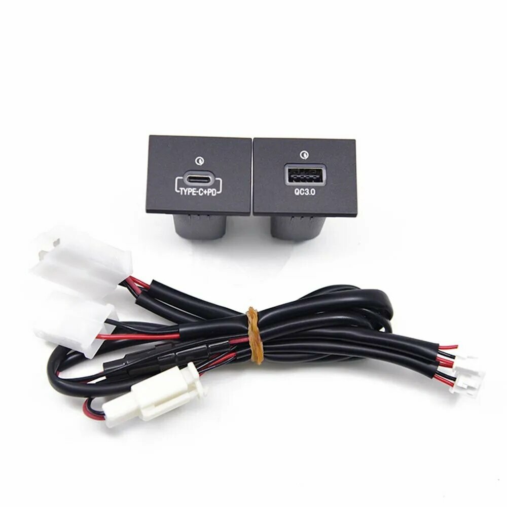 Черная розетка для быстрой зарядки USB-A QC3.0 и USB-C PD для Ford Focus Mk2 2005-2009