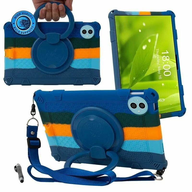 Ударопрочный детский мягкий силиконовый чехол для Teclast P50 11"(2024) с наплечным ремнем, стилусом