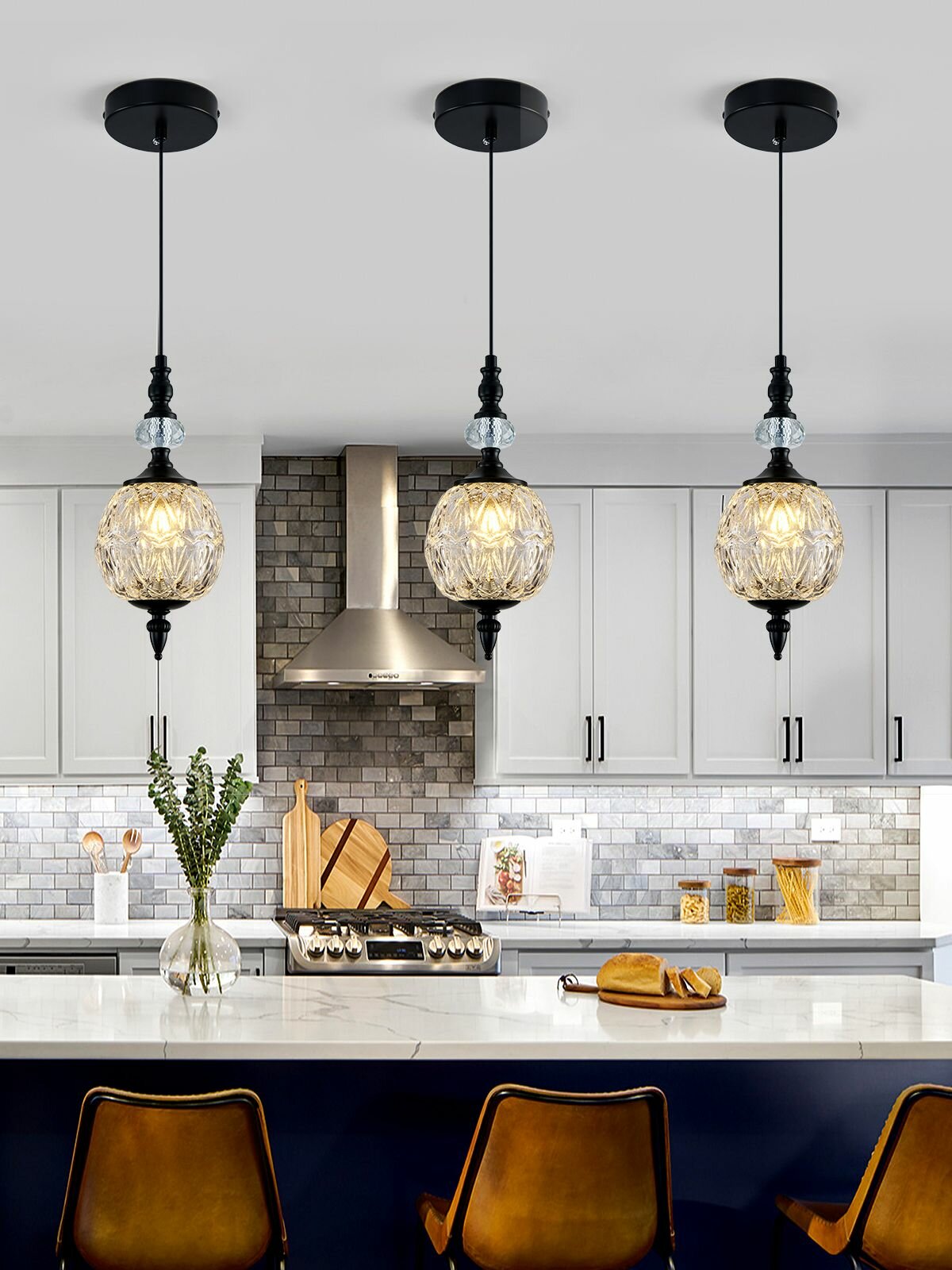 Люстра G9 черный стеклянный плафон столовая кровать коридор